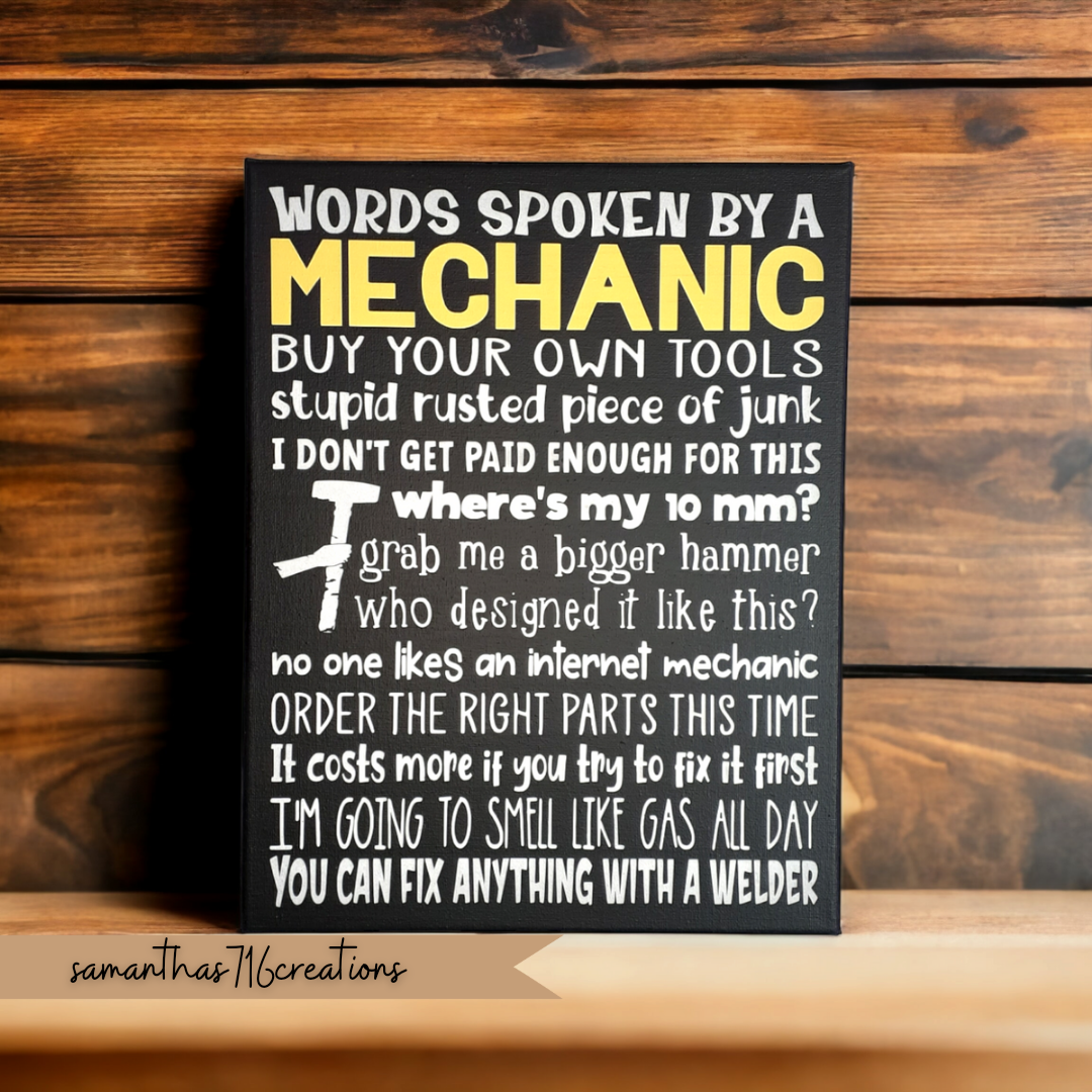 Funny Mechanic Sign For Garage Shop Painted Canvas
