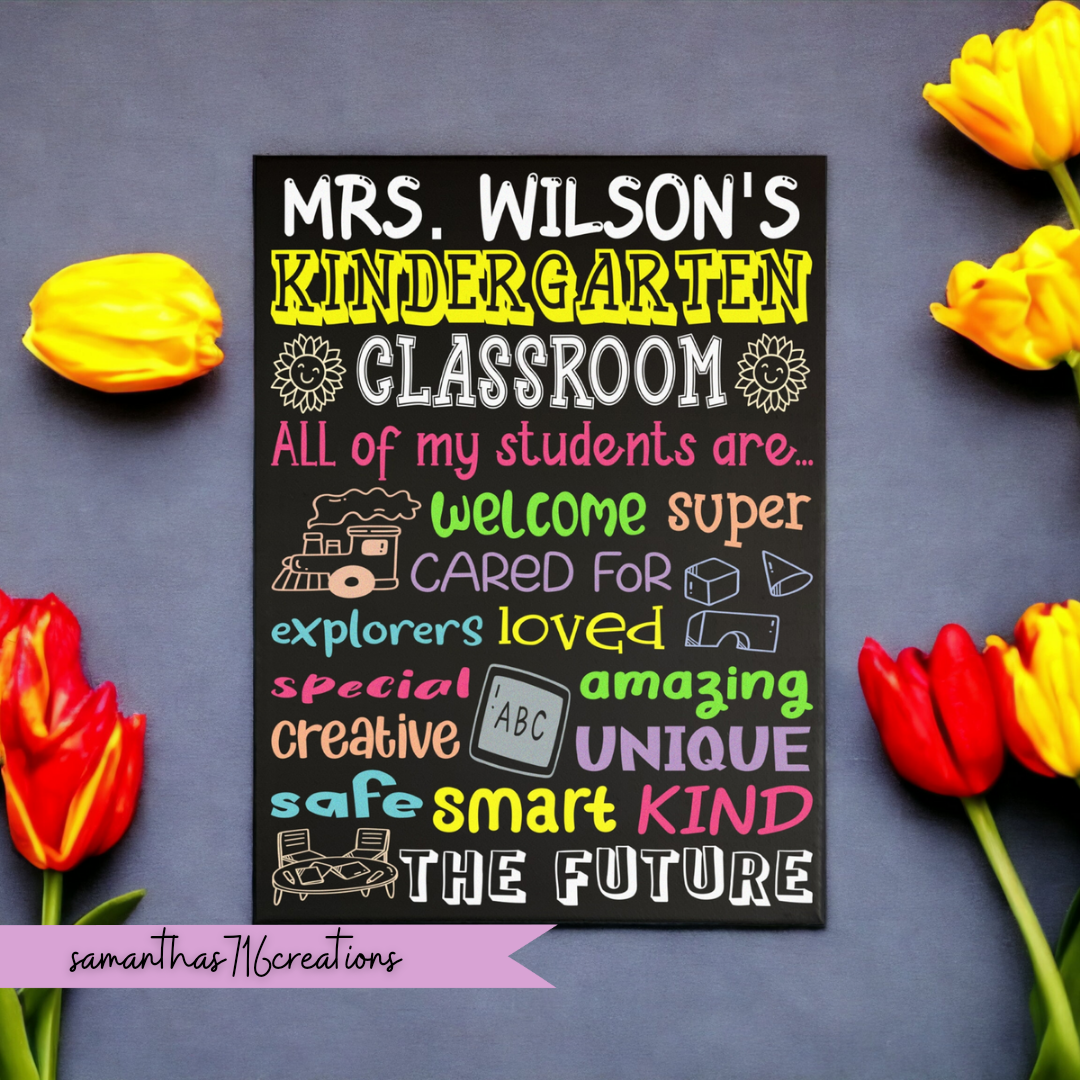 Kindergarten Classroom Sign Elementary School Painted Canvas