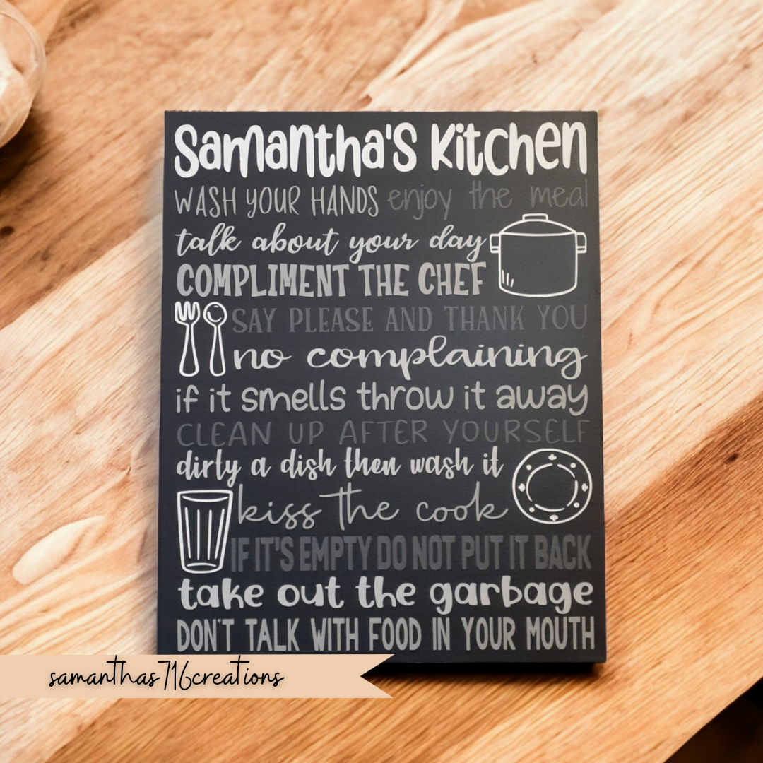 Personalized Kitchen Rules Painted Canvas Wall Decor