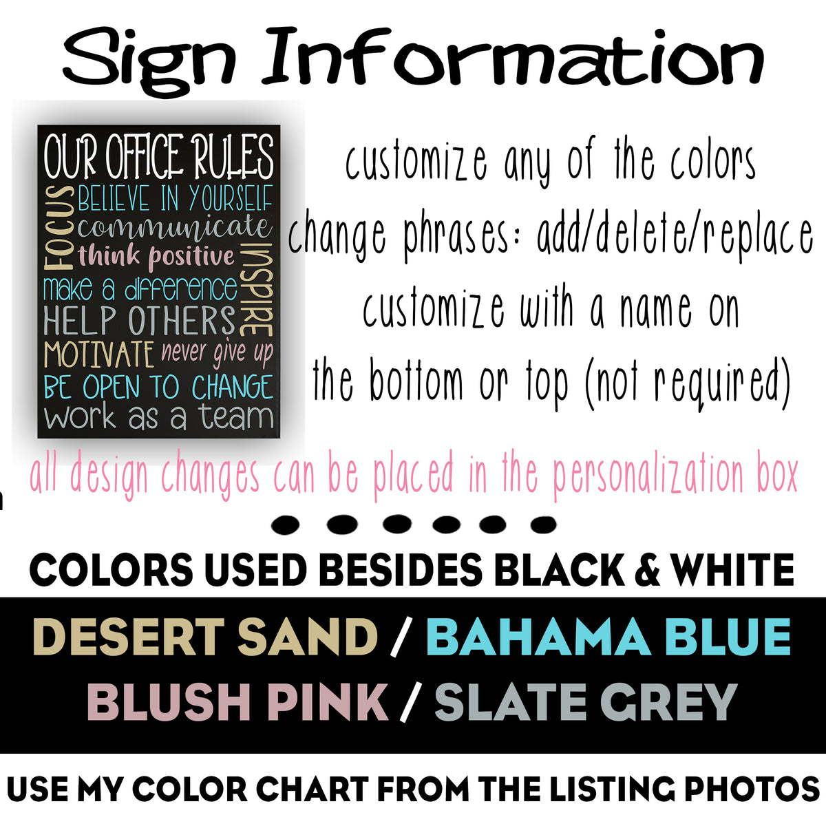 Our Office Rules Sign Customized Painted Canvas